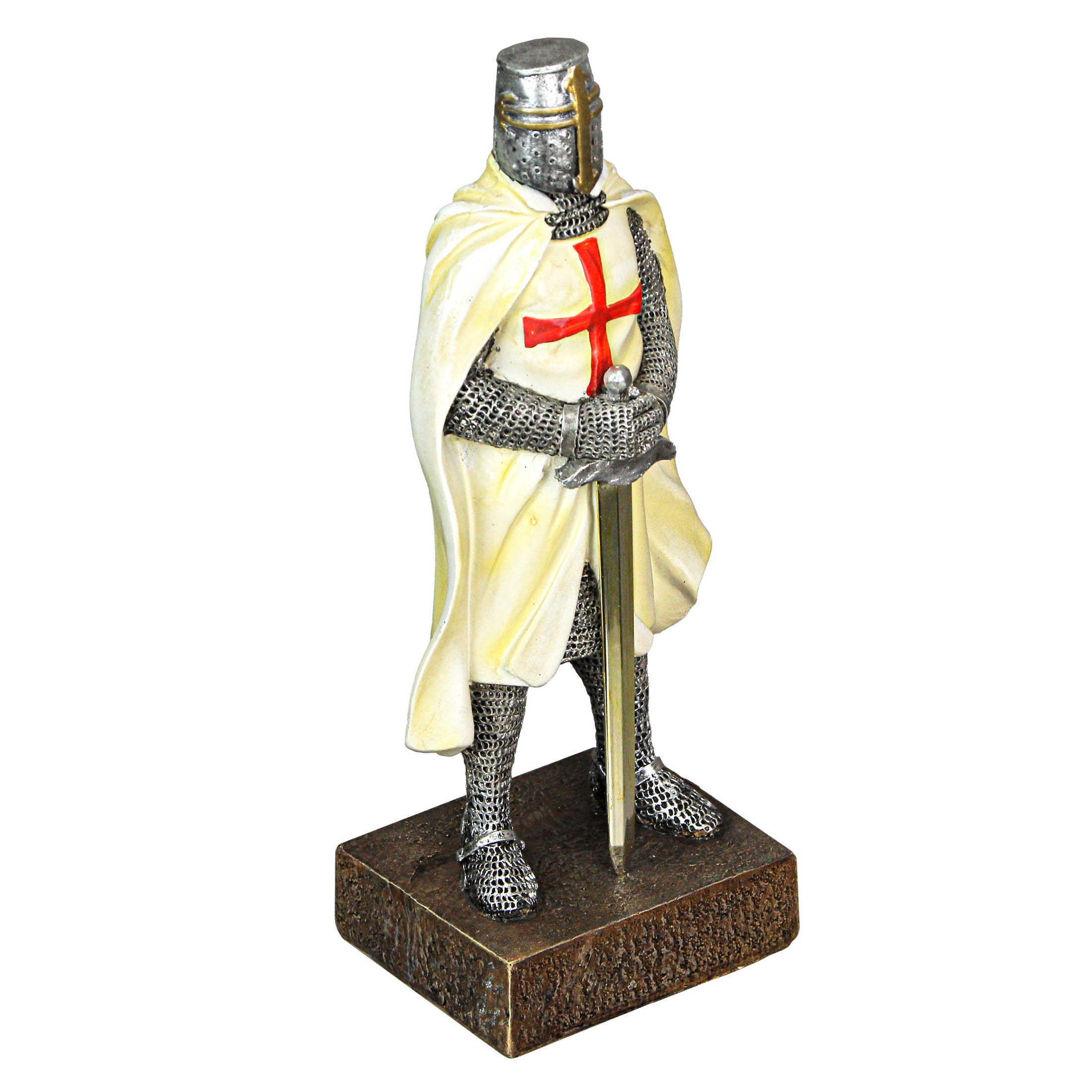 Medieval Templar Knight in Battle Armor Painted Resin Statue Figurine ...