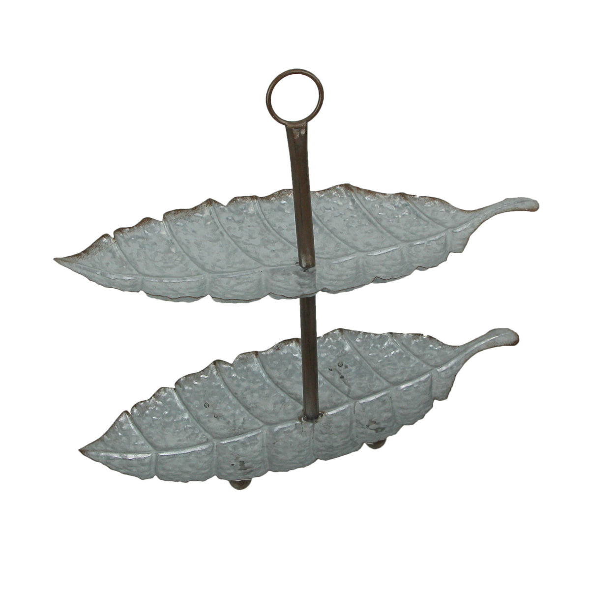 Galvanized Grey Zinc Finish Leaf-Shaped Two-Tier Serving and Display T ...