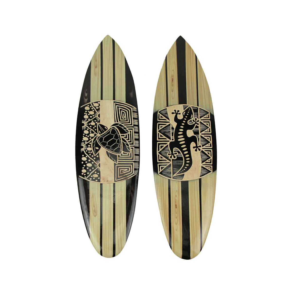 Set Of 2 Hand Crafted Wooden Gecko and Sea Turtle Design Surfboard Wal ...
