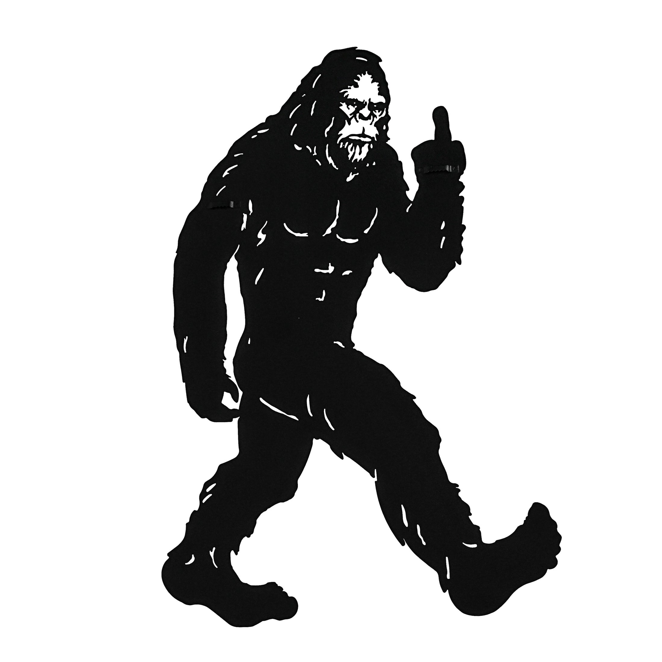 Black Metal Laser Cut Rude Bigfoot Flipping The Bird Wall Sculpture Ho ...