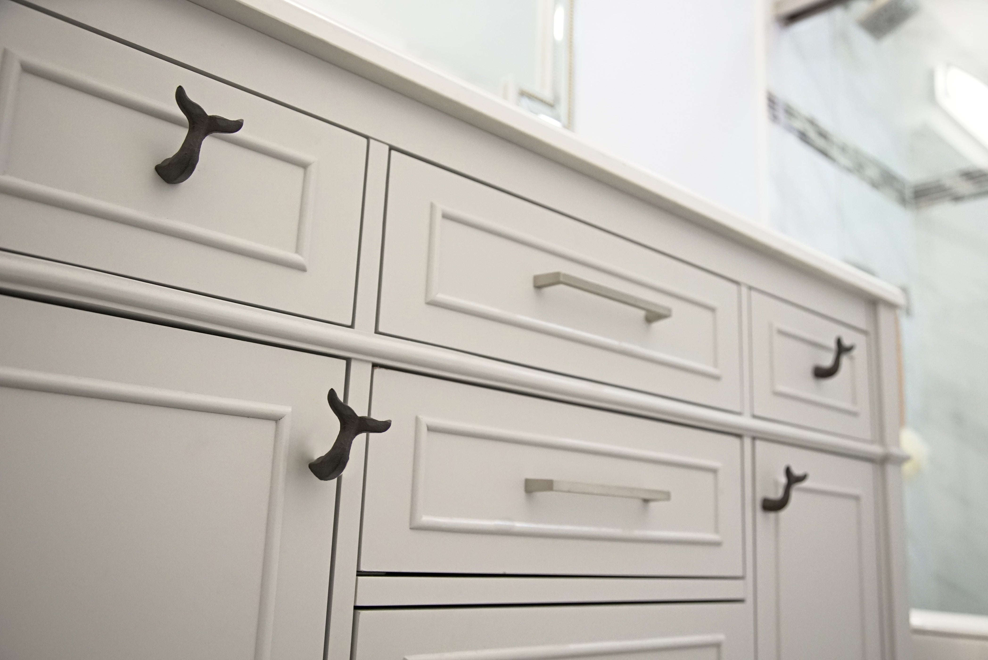 Set of 12 Cast Iron Whale Tail Drawer Pulls Decorative Bathroom Cabine — Zeckos