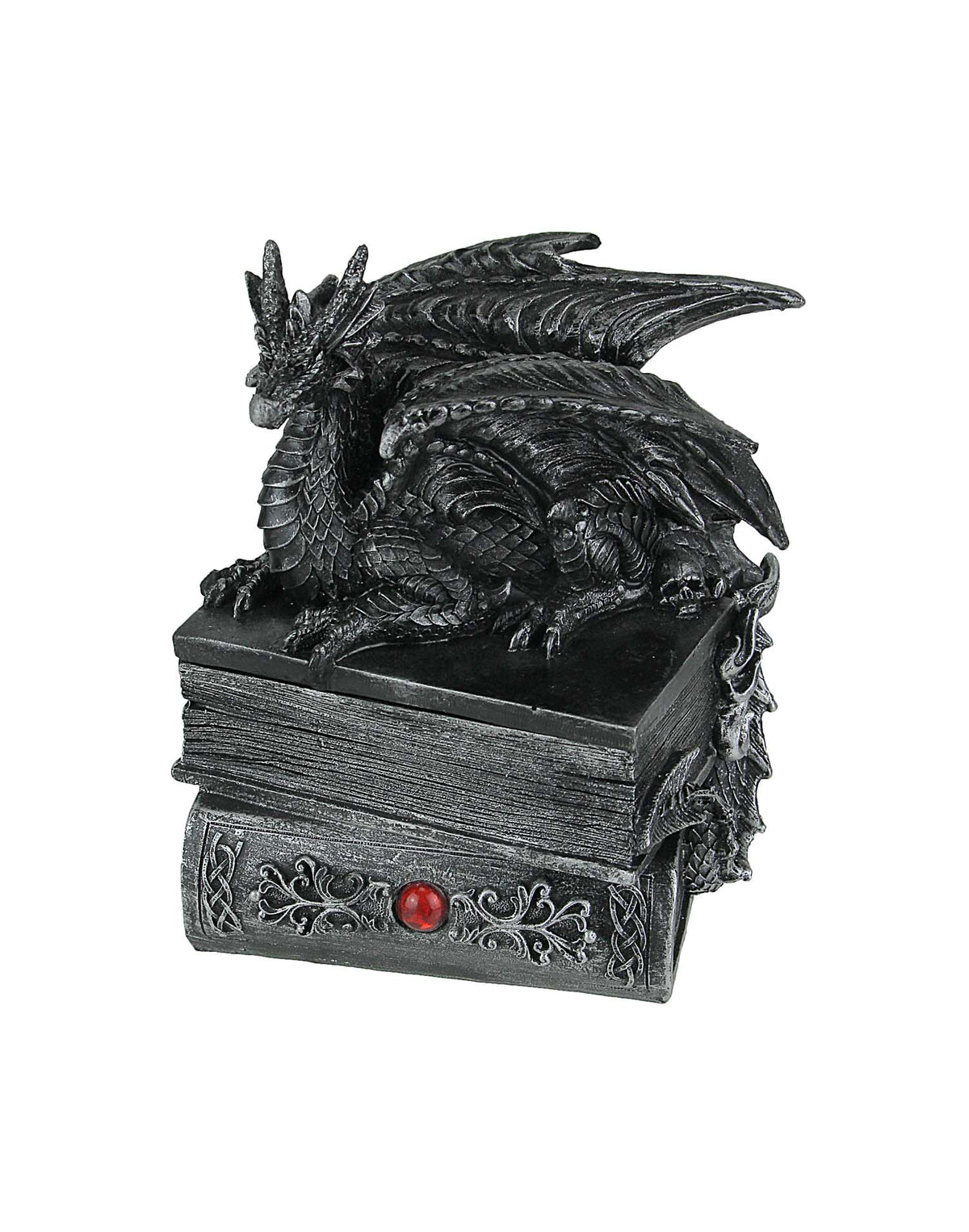 Guardian of Bibliophiles Stone Finish Dragon on Books Resin Trinket Bo ...