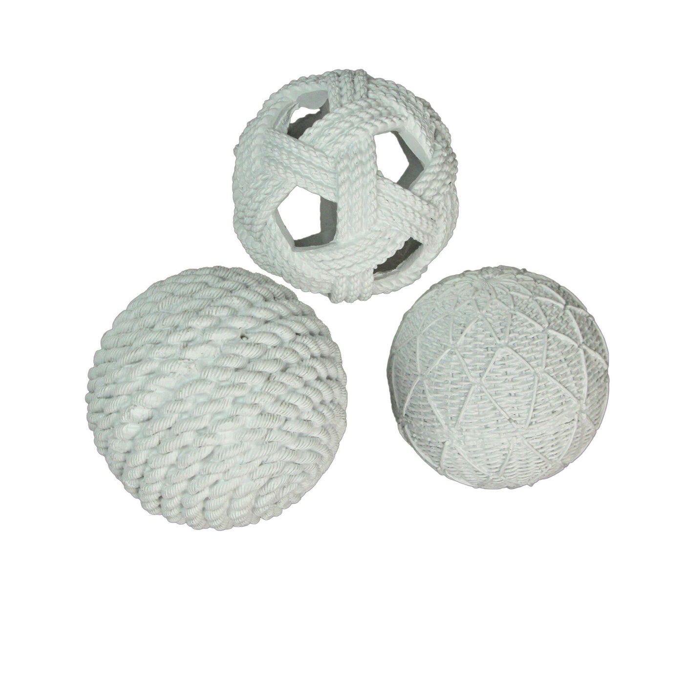 White Orb Rope Decorative Balls – 4" Resin Coastal Accent Orbs for Hom ...