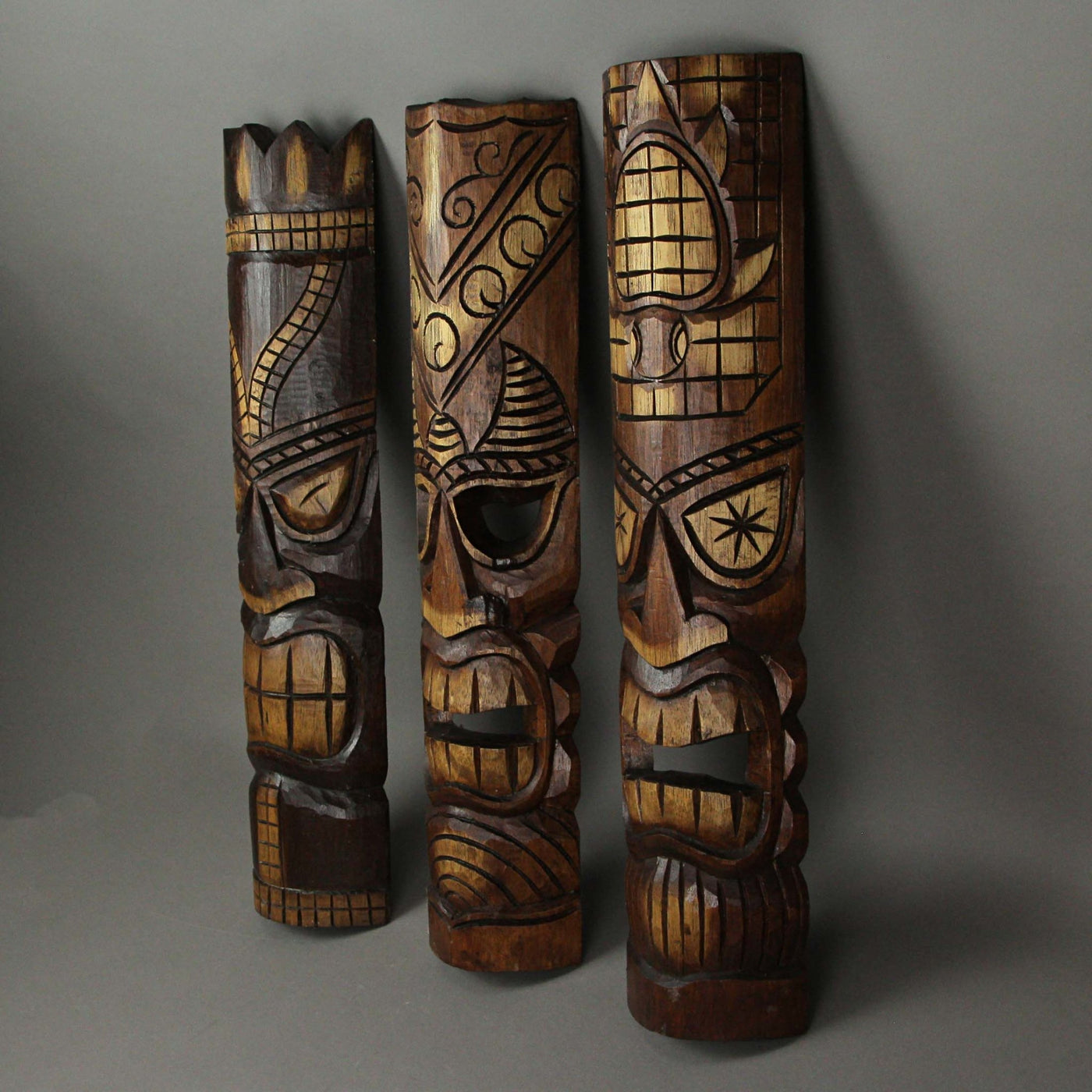 24 Inch Hand Carved Tiki Mask Wall Decor Tropical Beach Home Hanging A ...